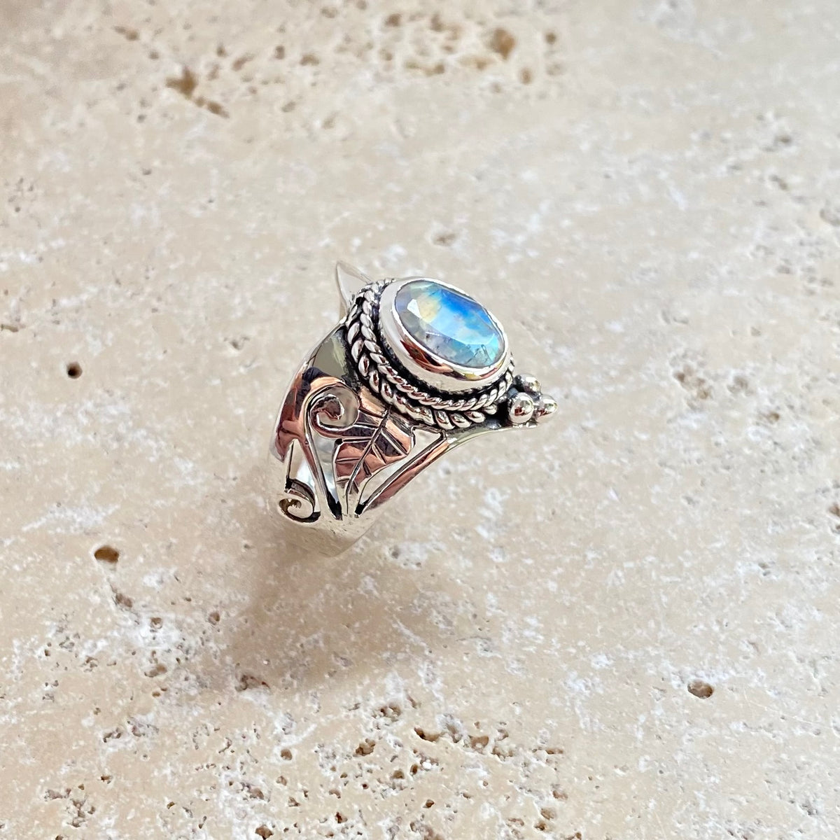 Rainbow Moonstone Filigree Ring - Raya– Kalapriya Jewellery | For ...