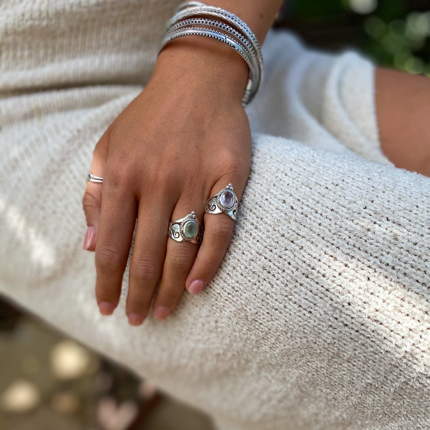 Rainbow Moonstone Filigree Ring - Raya– Kalapriya Jewellery | For ...