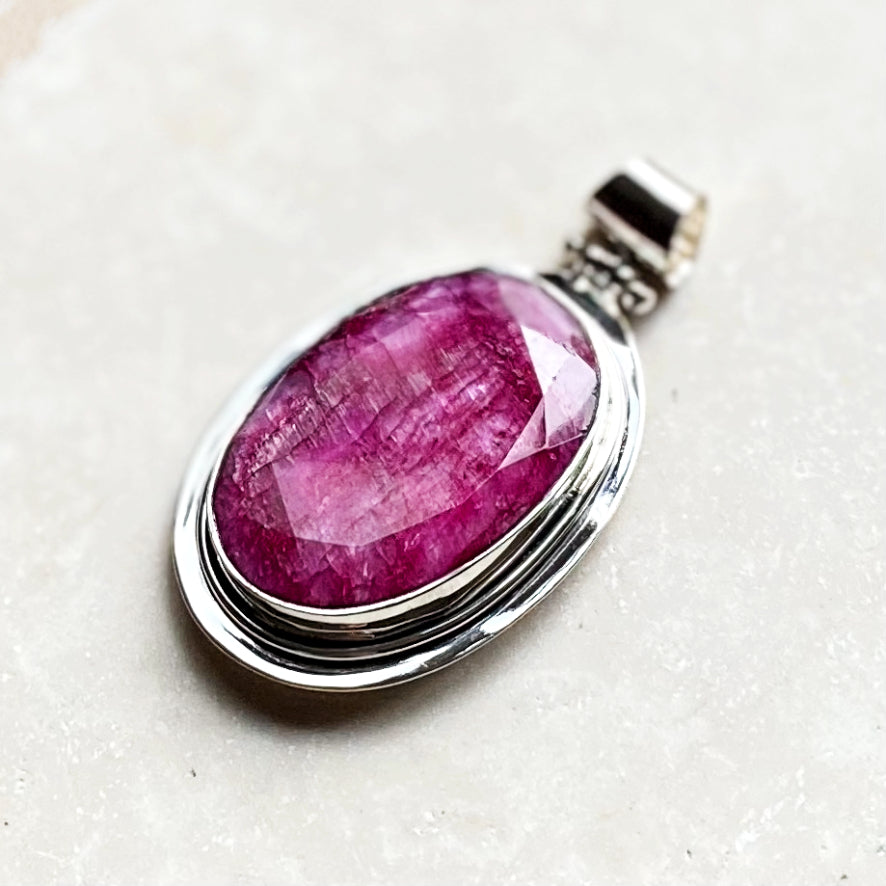 Ruby Quartz Large Oval Gemstone Pendant - Elysian– Kalapriya Jewellery ...