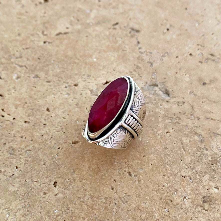 Ruby Quartz Ring with a slender oval gemstone- Kumari– Kalapriya ...