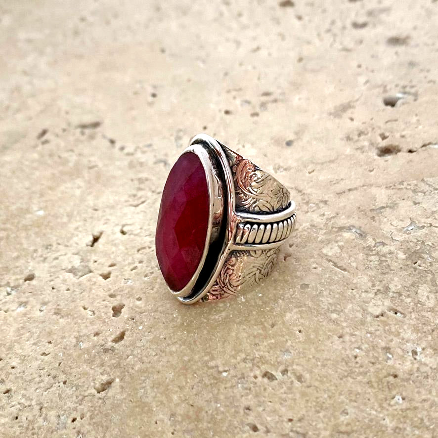 Ruby Quartz Ring with a slender oval gemstone- Kumari– Kalapriya ...